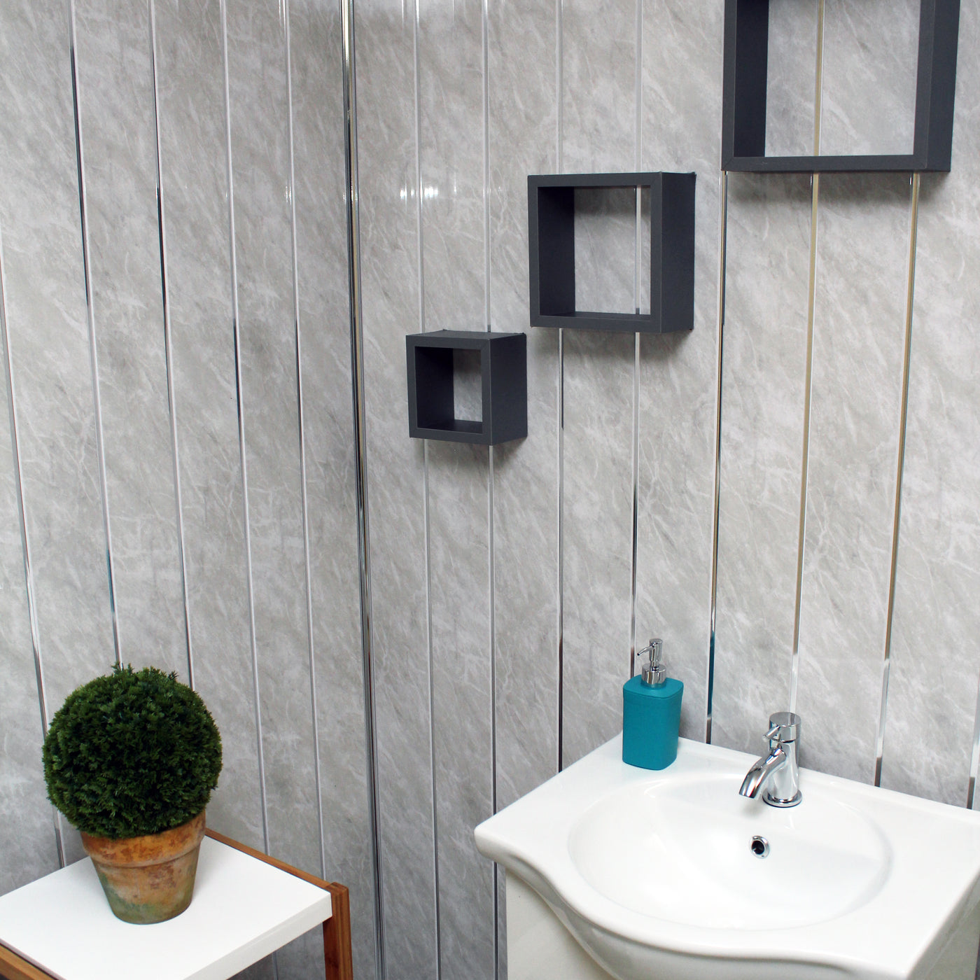 Grey Marble Chrome (6mm) | PVC Waterproof Bathroom Cladding