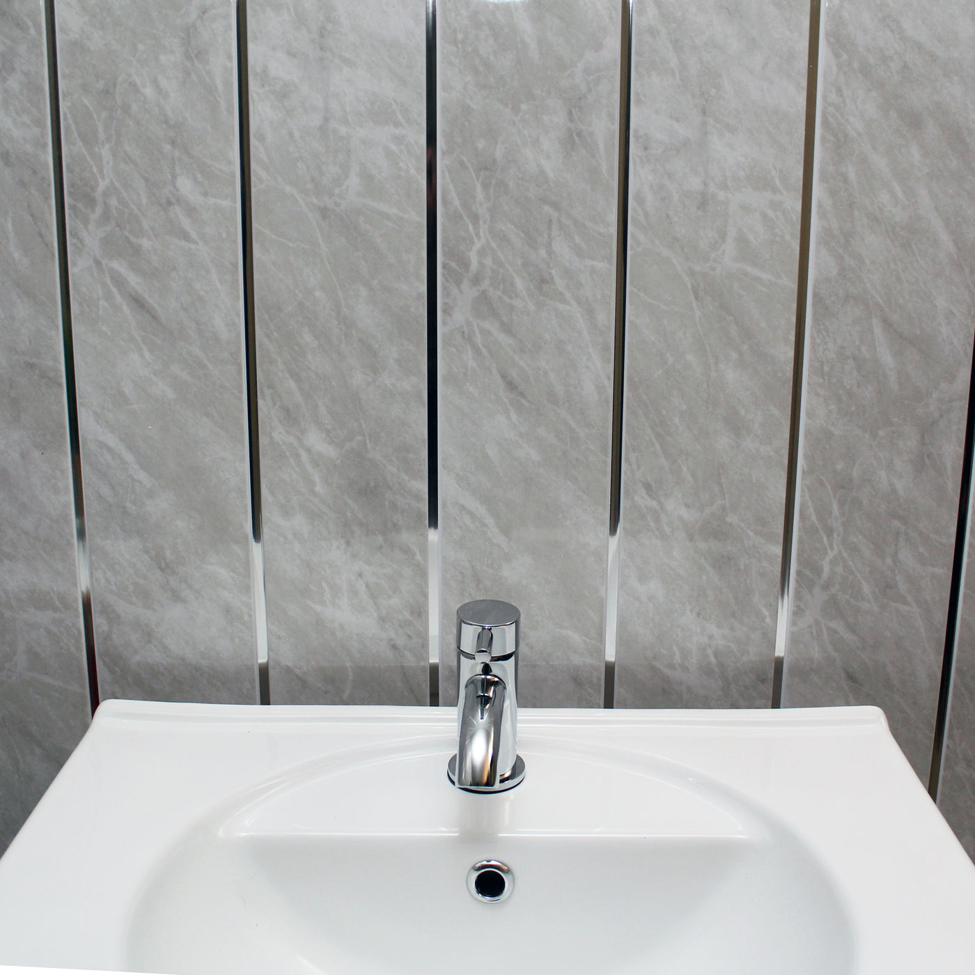 Grey Marble Chrome (6mm) | PVC Waterproof Bathroom Cladding